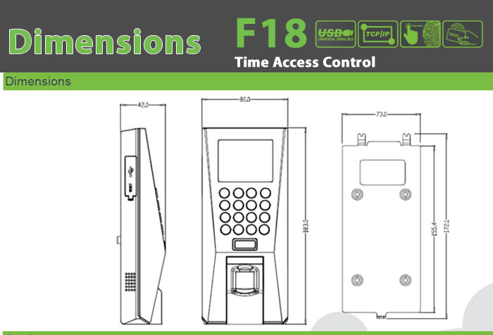 FINGERPRINT READER F18 BIOMETRIC DEVICE, Access Control